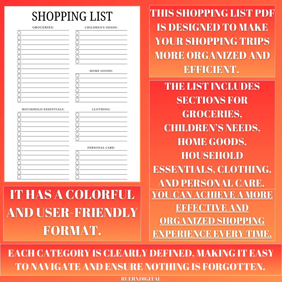 Printable Grocery Checklist PDF - Master Grocery List for Organized and ...