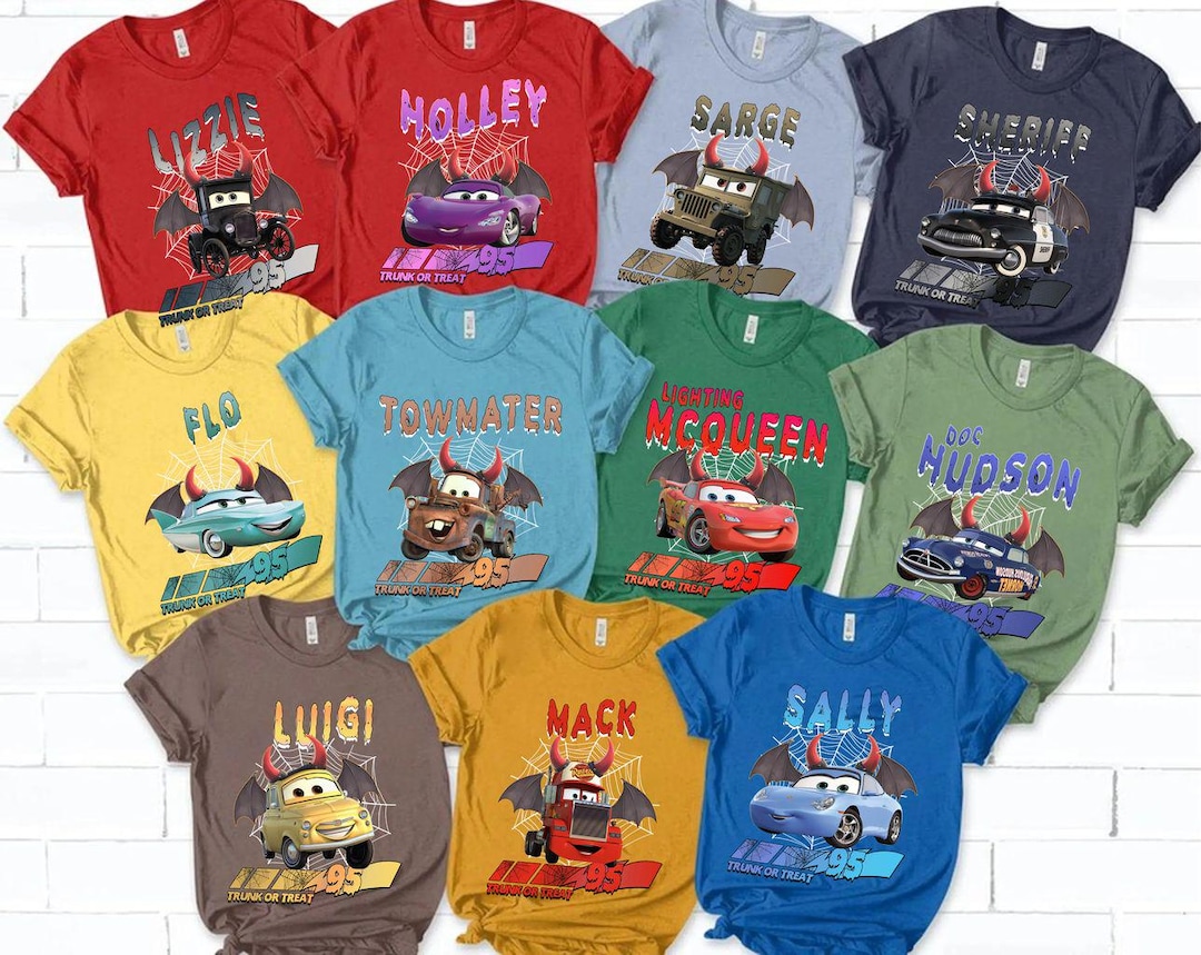 Vintage Pixar Cars Face Characters Outline Family Matching Costume ...