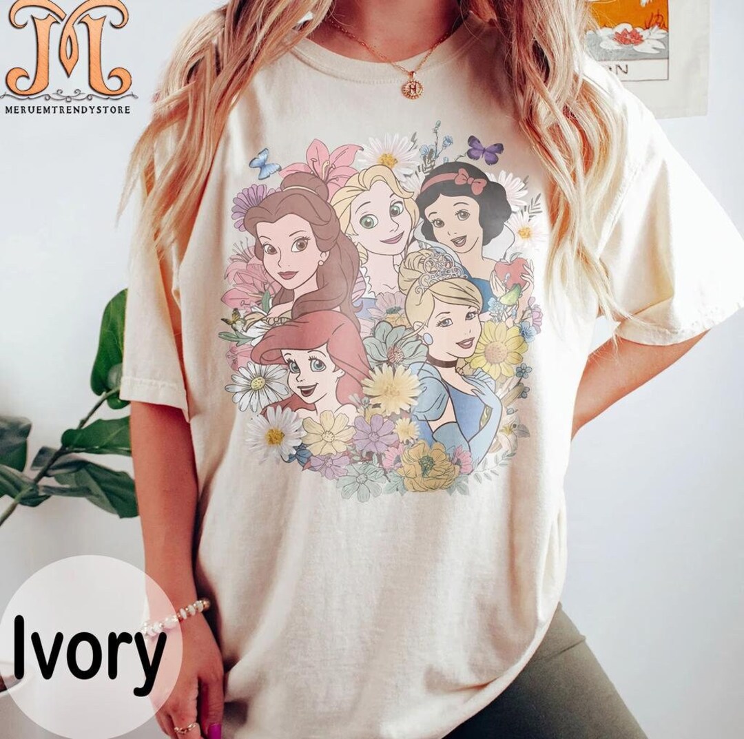 Vintage Floral Disney Princess Shirt, Disney Girl Trip Shirt, Disney ...