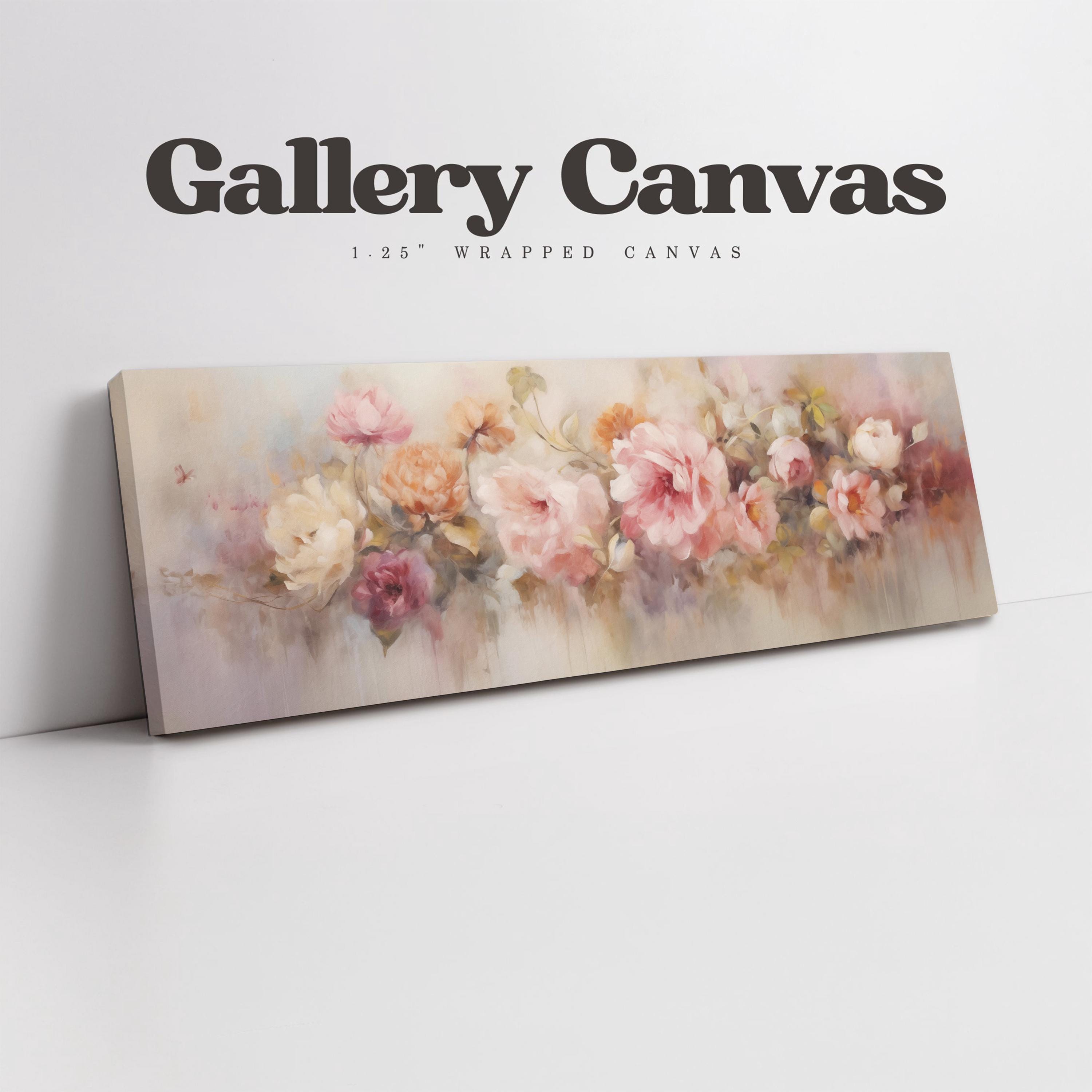 Vintage Floral Canvas Print - Large Wide Wall Art for Bedroom or Living ...