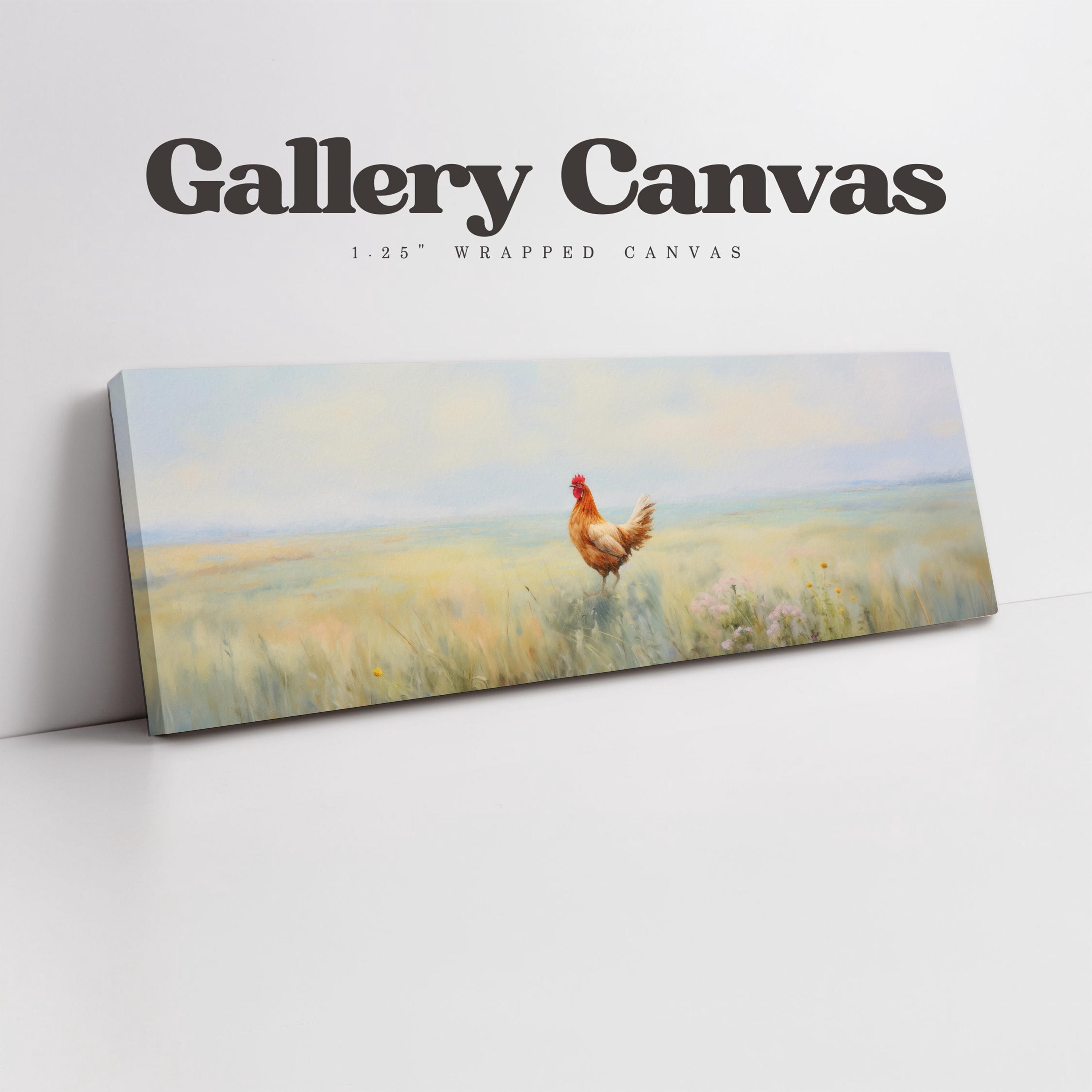 Vintage Farmhouse Chicken Canvas Print, Neutral Colors Large Wall Art ...