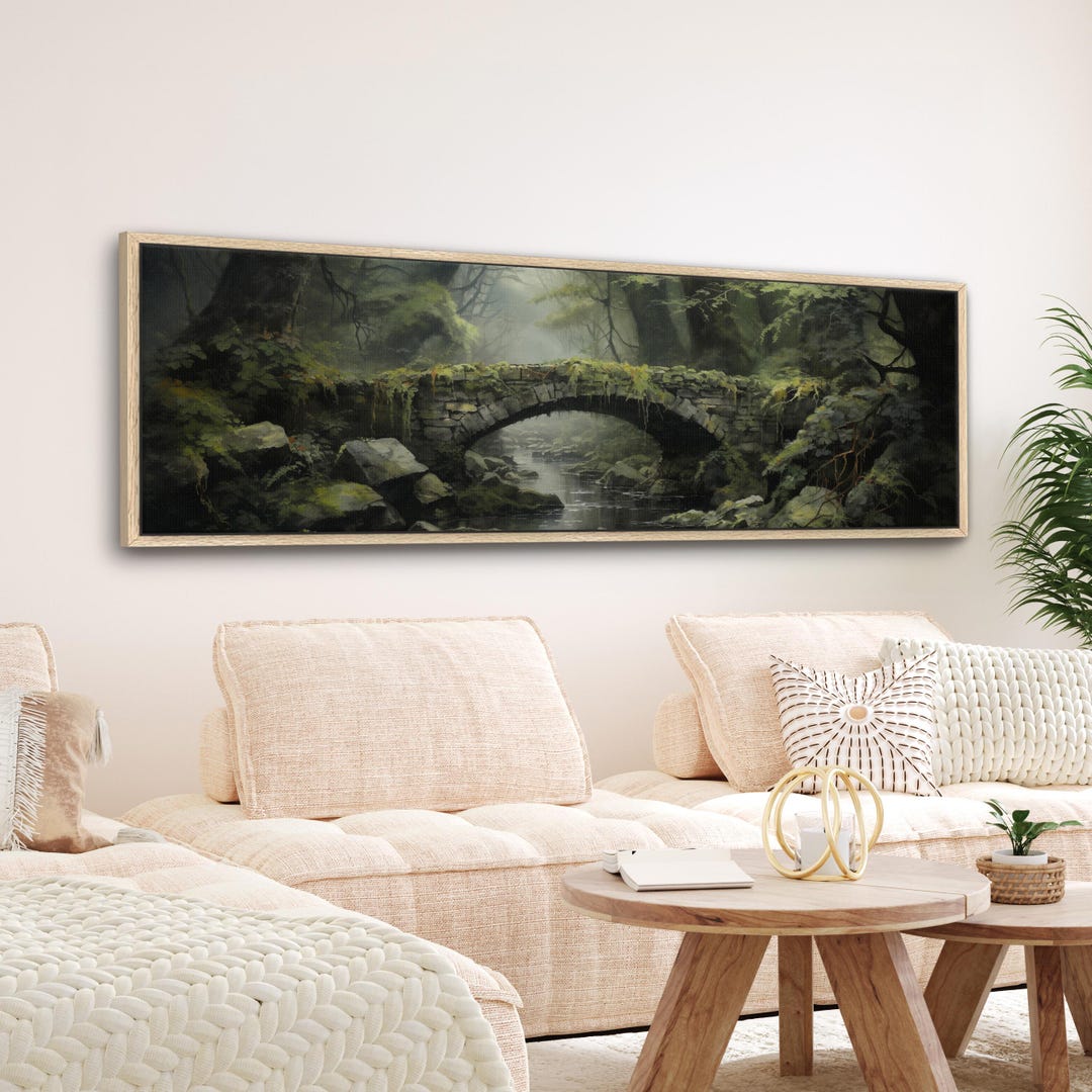 Forest Bridge Wall Art: Moody Vintage Landscape - Framed Canvas - Etsy