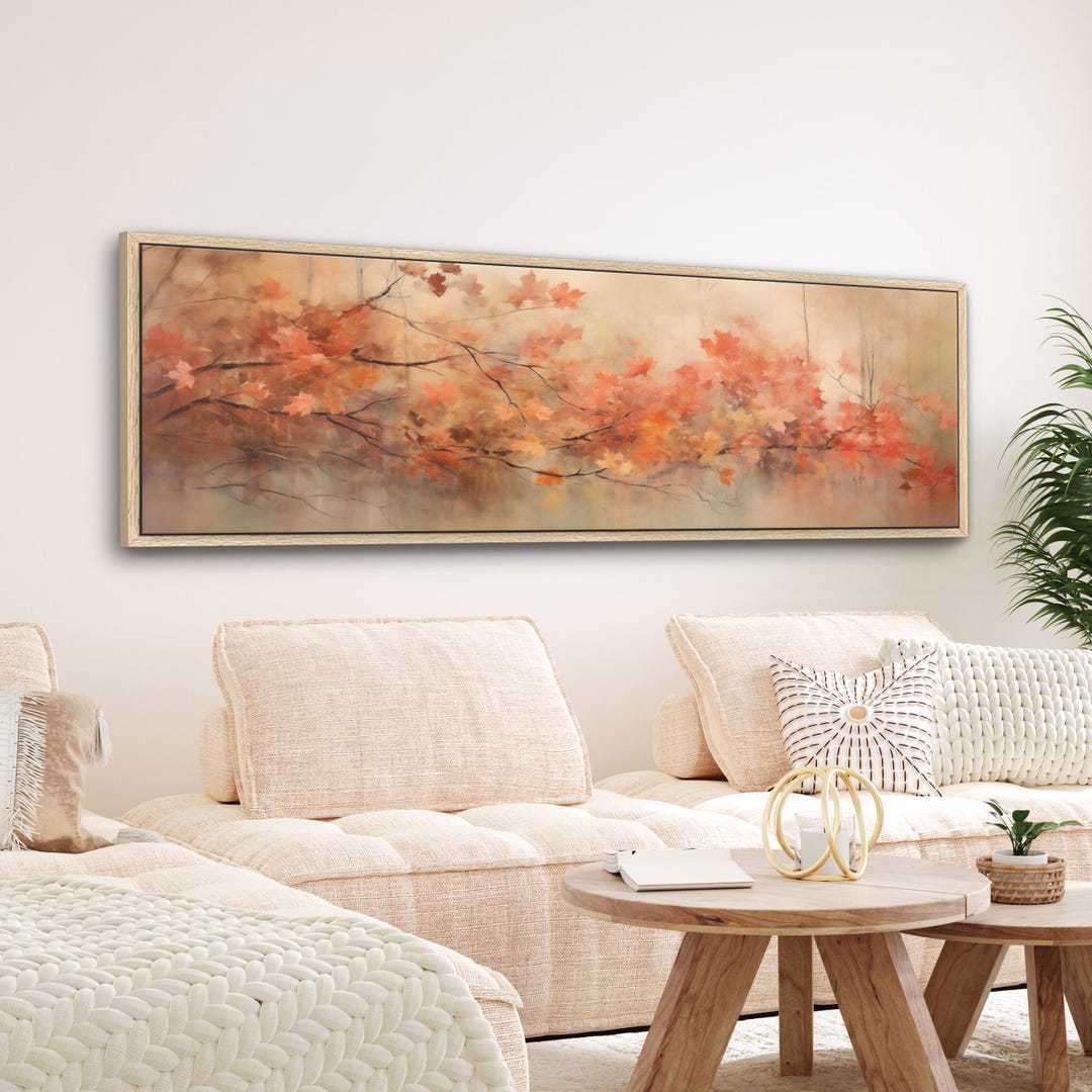 Autumn Tree Wall Art - Vintage Framed Canvas, Rustic Orange - Etsy