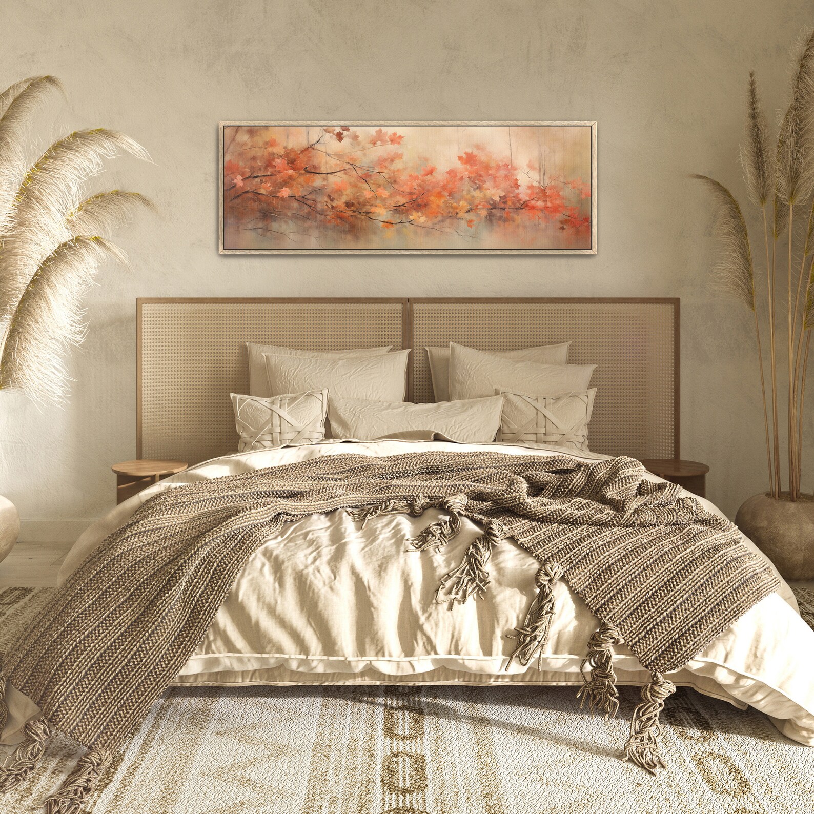 Autumn Tree Wall Art - Vintage Framed Canvas, Rustic Orange - Etsy