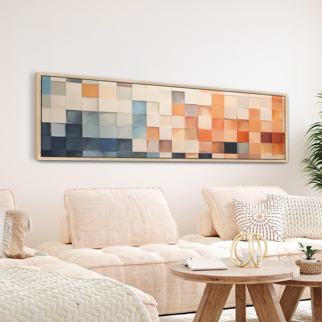 Modern Abstract Framed Canvas | Large Mid Century Wall Art | Horizontal ...