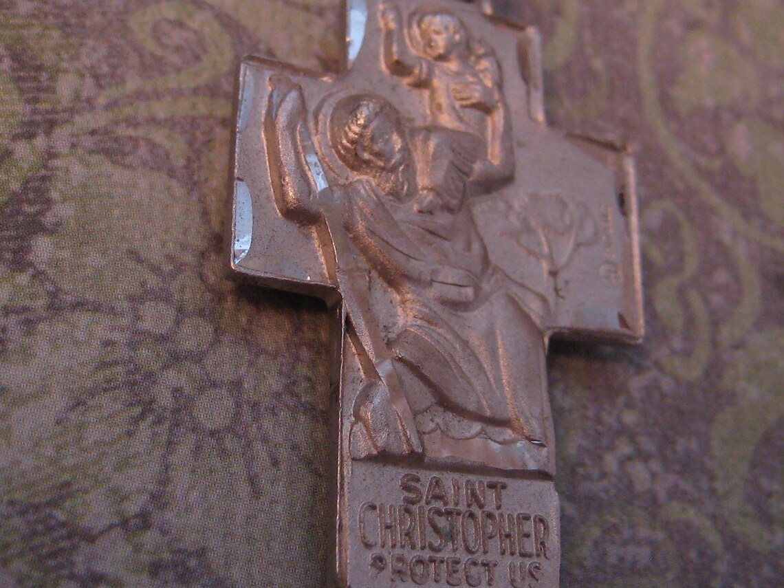 Holy Family Saint Christopher Cross Medal With Chain - Etsy