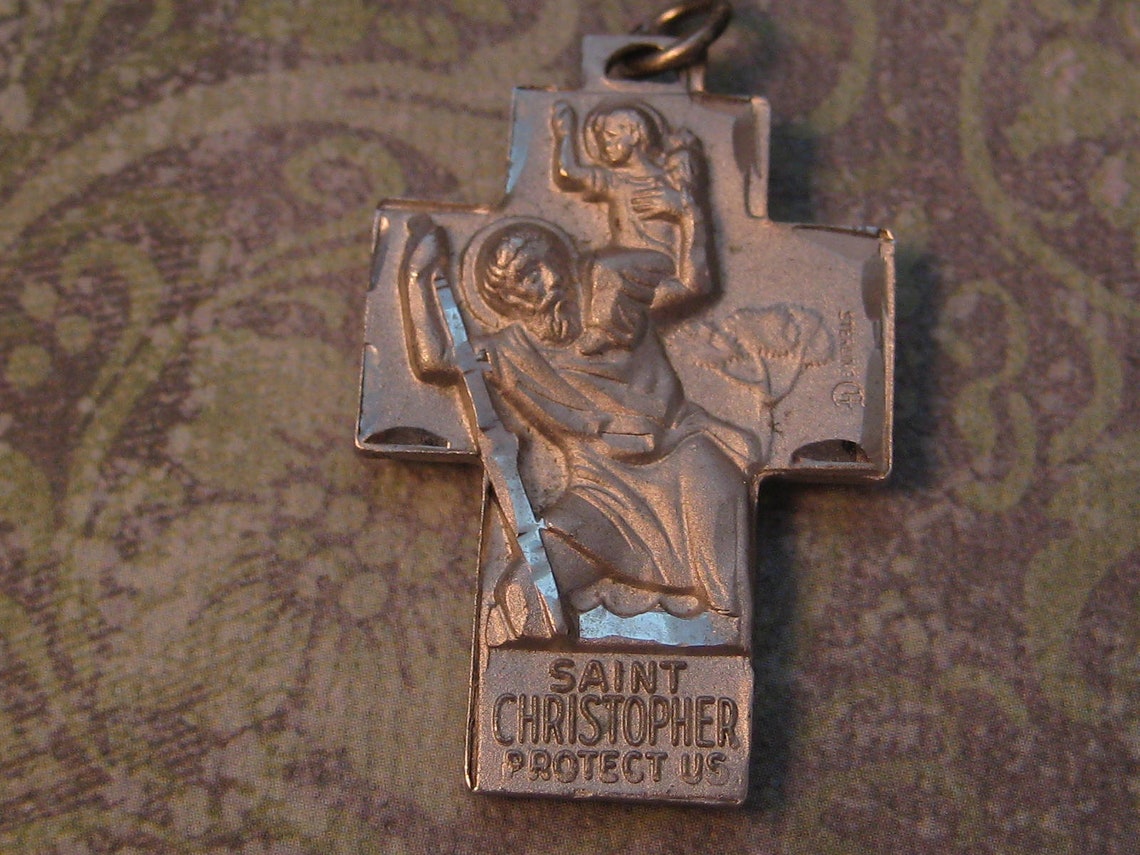 Holy Family Saint Christopher Cross Medal With Chain - Etsy