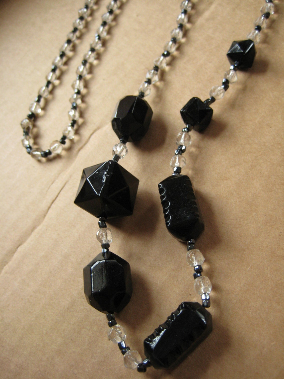 Glass Jet Crystal Bead Necklace Art Deco - Etsy