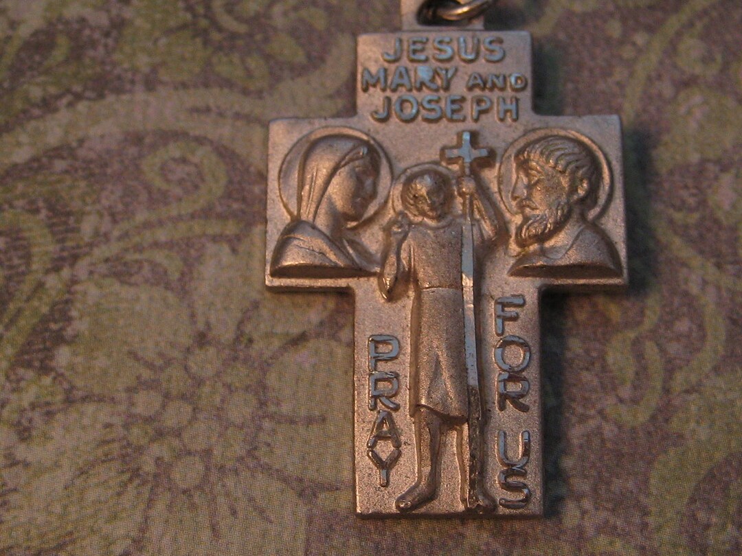 Holy Family Saint Christopher Cross Medal With Chain - Etsy