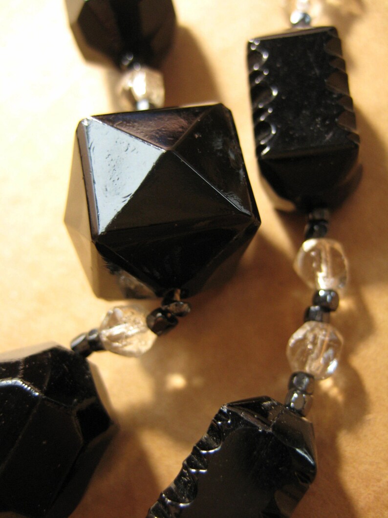 Glass Jet Crystal Bead Necklace Art Deco - Etsy