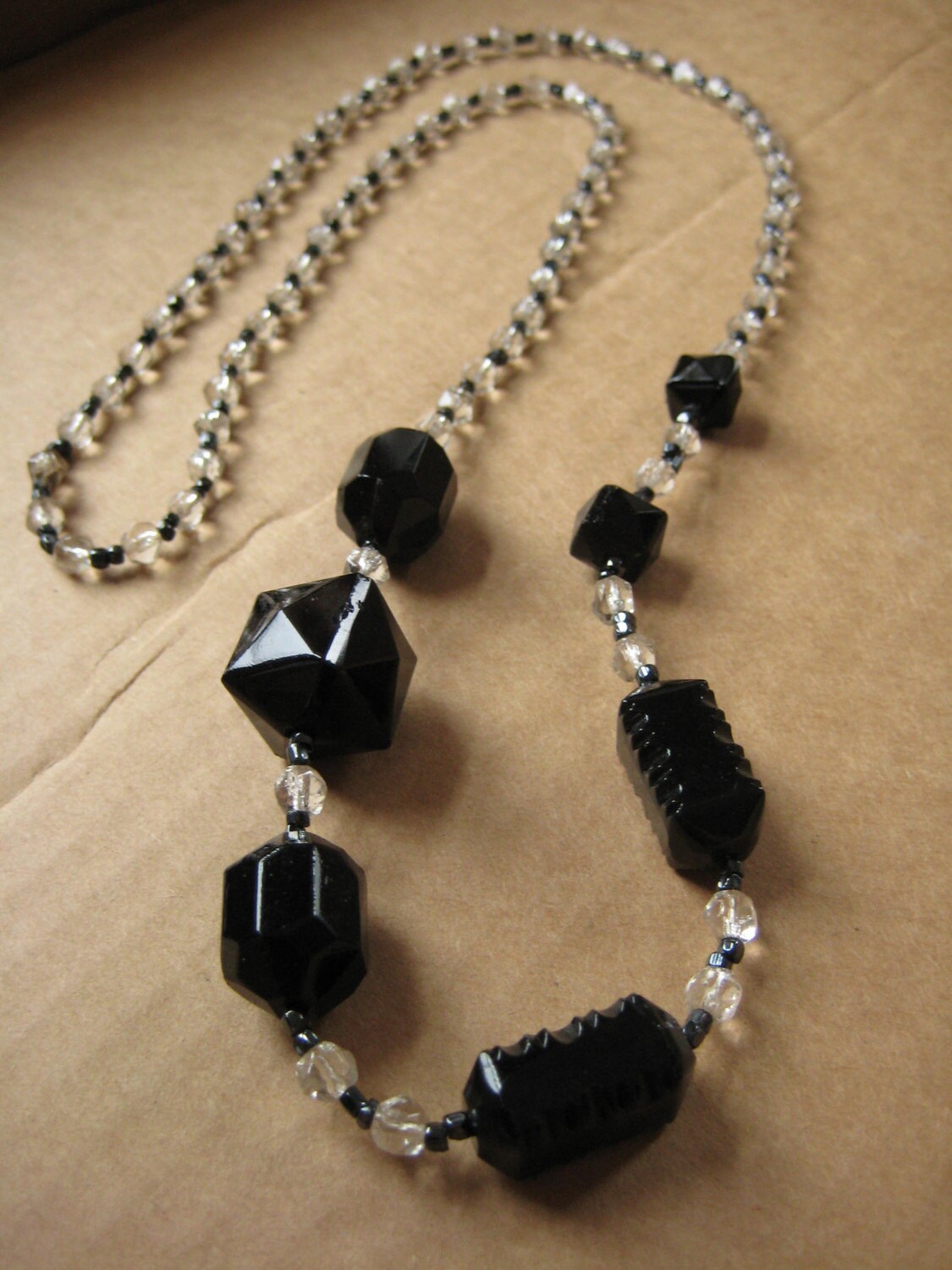 Glass Jet Crystal Bead Necklace Art Deco - Etsy