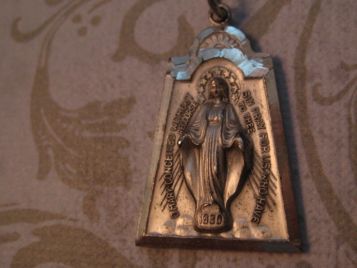 Sterling Silver Religious Medal Virgin Mary Miraculous Mary Medallion ...