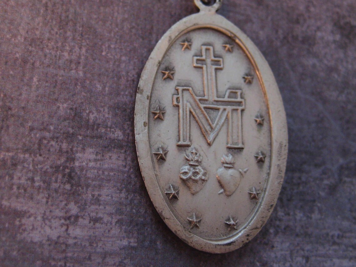 Virgin Mary Miraculous Mary Medallion Oval Sterling Silver - Etsy