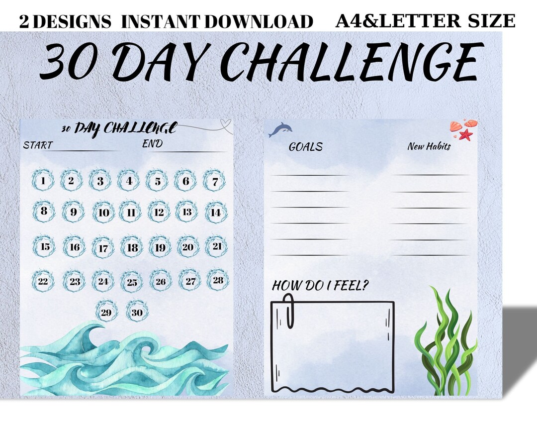 30 Day Challenge Printable, 30 Days Goal Tracker, Digital Habit Tracker ...