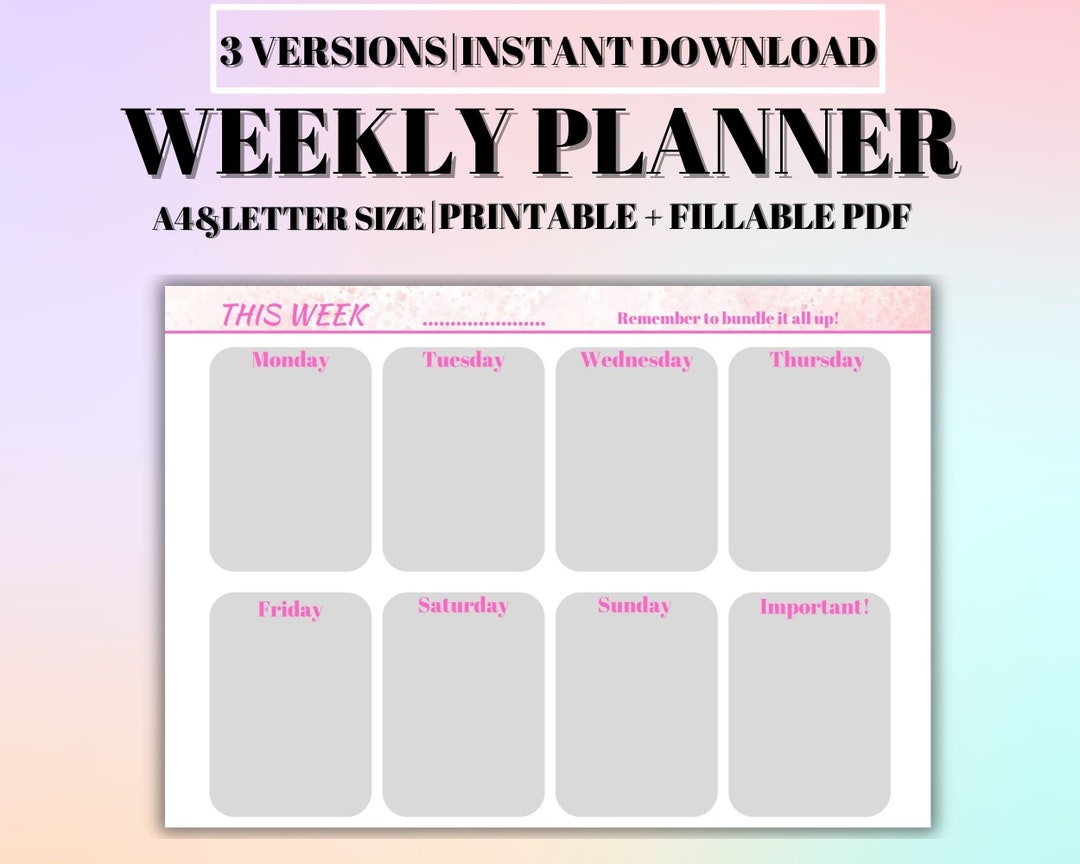 Weekly Planner Printable Landscape, Minimalist Weekly Schedule, Week at ...