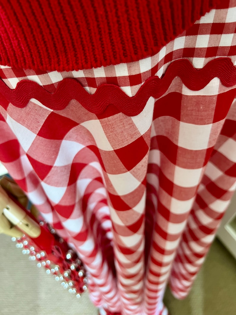 Red and White Gingham Midi Circle Skirt With a Ric Rac Trim, in Size 10 ...
