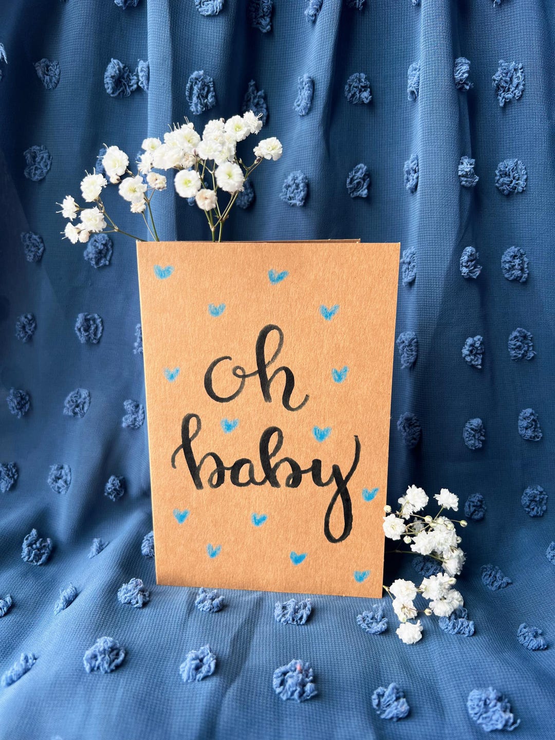 Oh Baby Hand-lettered Baby Shower Card – Pink or Blue Hearts - Etsy