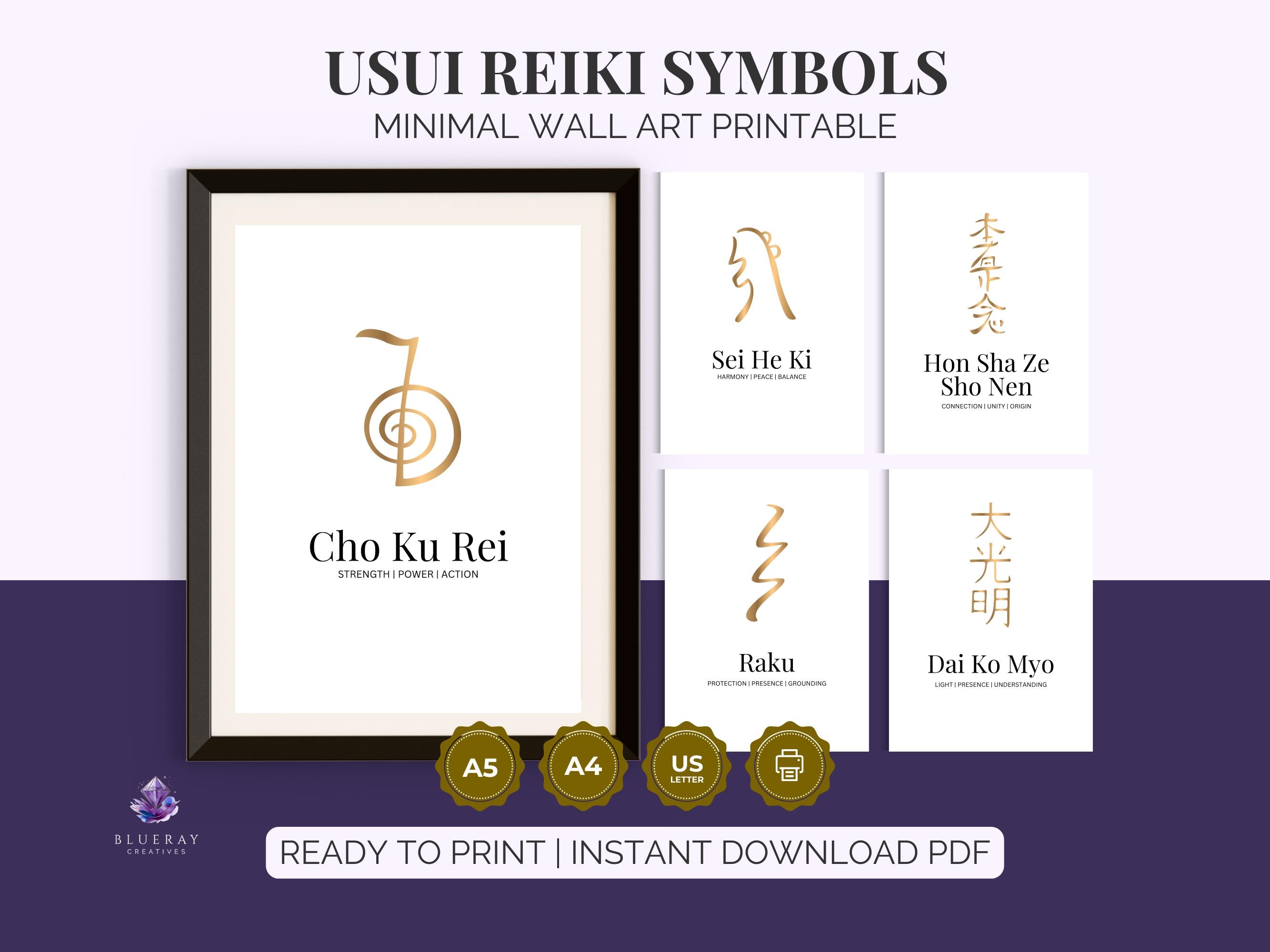 Usui Reiki Symbols Printable Set – Gold Line Art Wall Decor (A5, A4, US ...