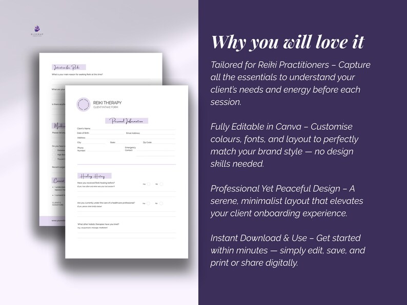 Reiki Client Intake Form - Editable Canva Template | A4 + US LETTER ...