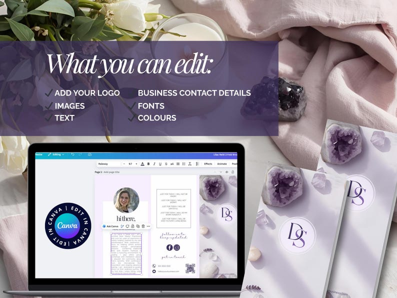 Editable Reiki Brochure Canva Template | Lilac Tri Fold Flyer for ...