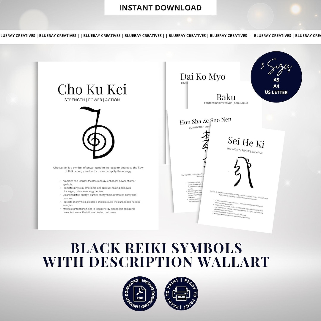 Black Reiki Symbols Guide Printable PDF Set of 5 Reiki Symbols With ...