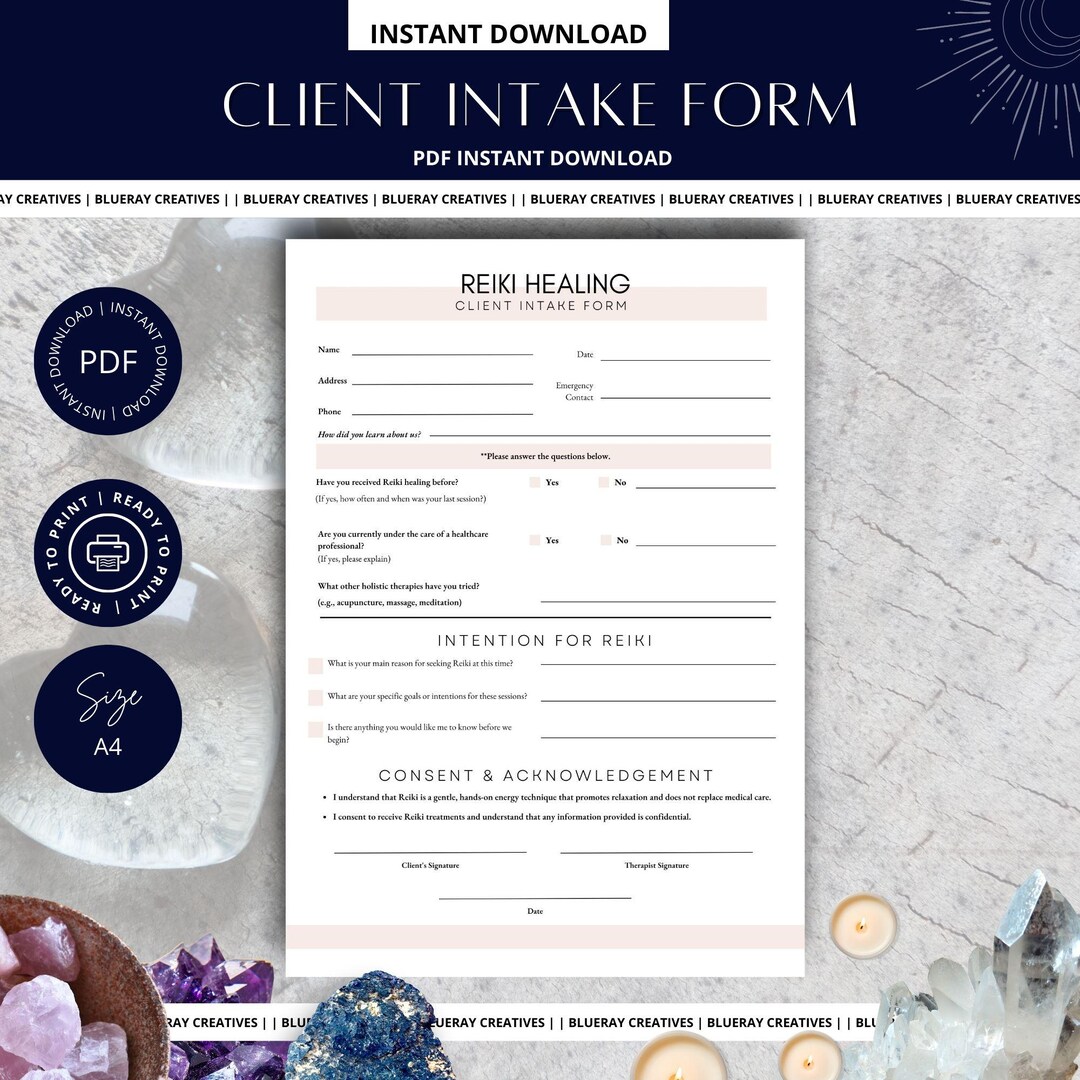 Printable Reiki Client Intake Form, Reiki Client Form, Reiki Business ...