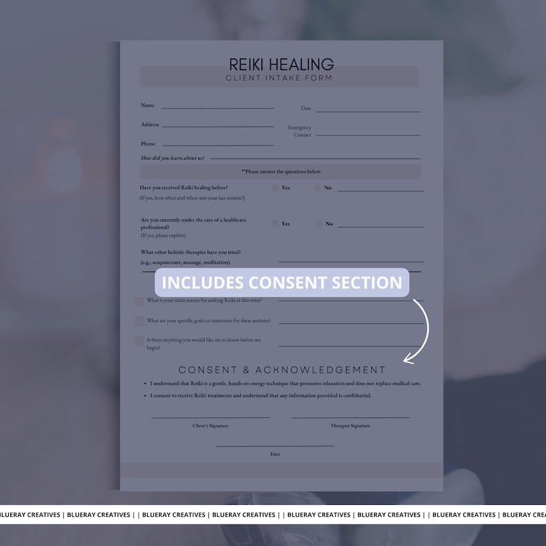 Printable Reiki Client Intake Form, Reiki Client Form, Reiki Business ...