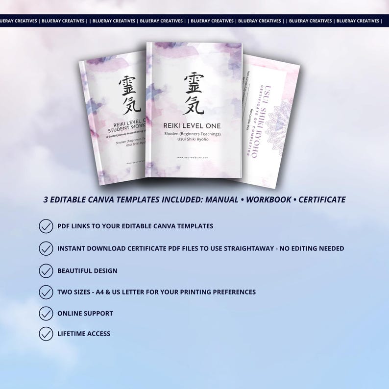 Reiki Level 1 Manual, Workbook + Certificate Kit - Editable Canva ...