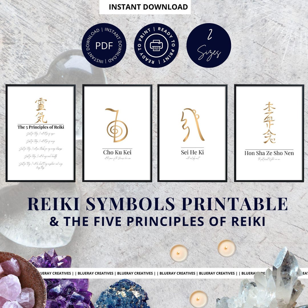 Reiki Symbols Printable PDF Reiki Symbol Wall Art, Reiki Principles ...