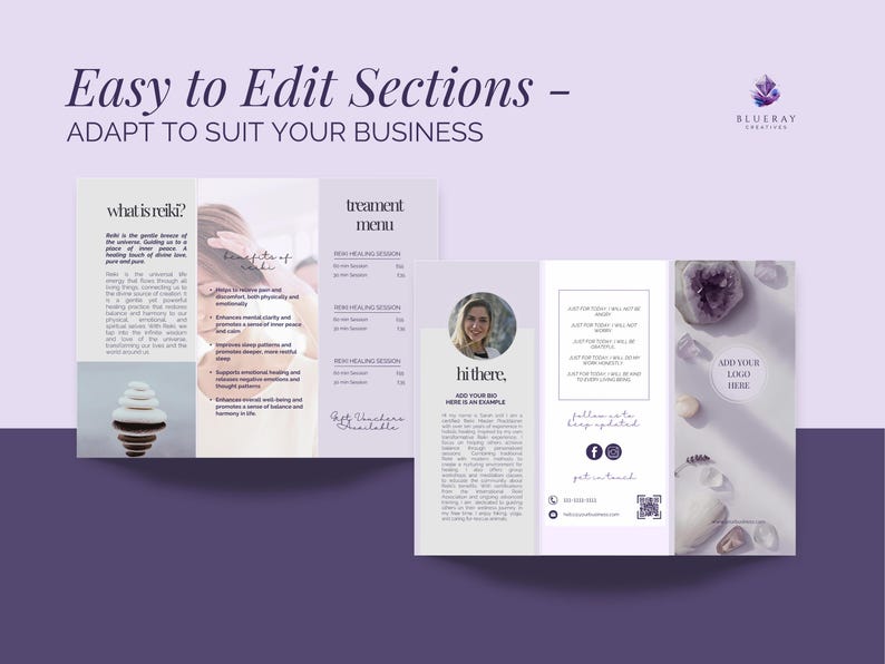 Editable Reiki Brochure Canva Template | Lilac Tri Fold Flyer for ...