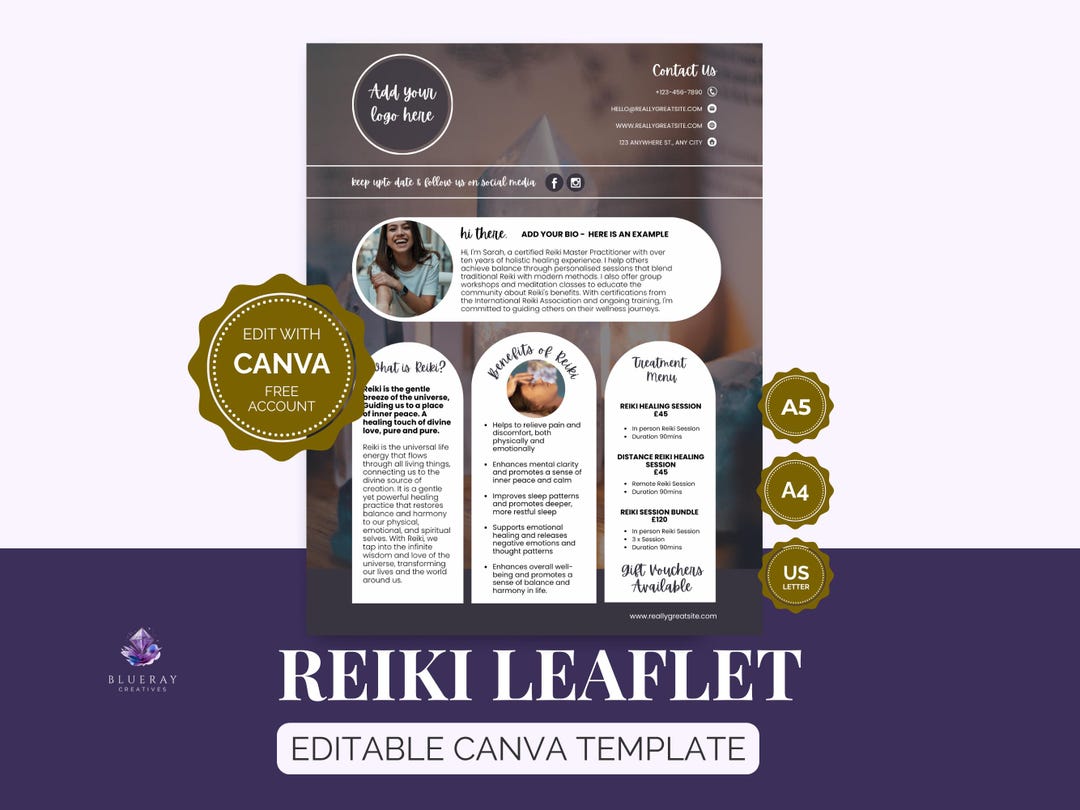 Editable Reiki Flyer | Holistic Healing Business Marketing Canva ...