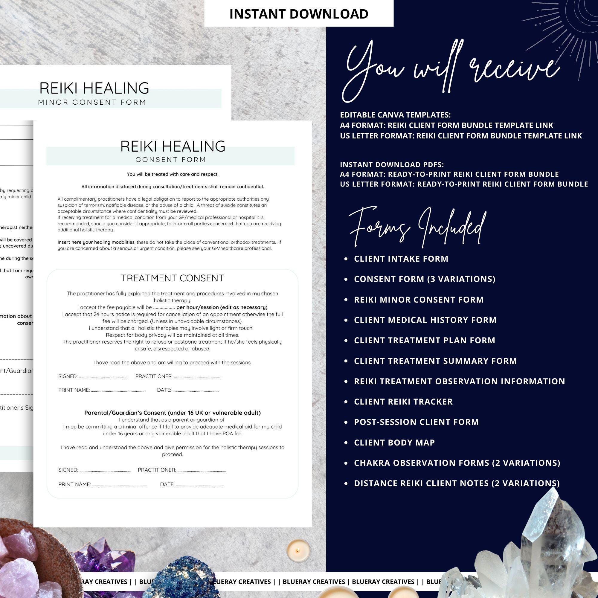 Editable Reiki Client Intake Form Bundle | Holistic Practitioner Client ...