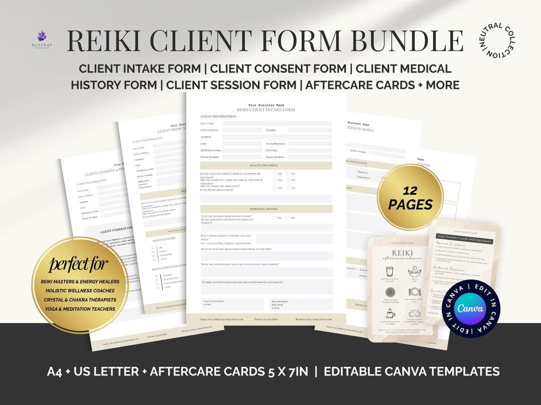 Reiki Client Form Bundle | Reiki Intake, Consent Forms, Session Form ...