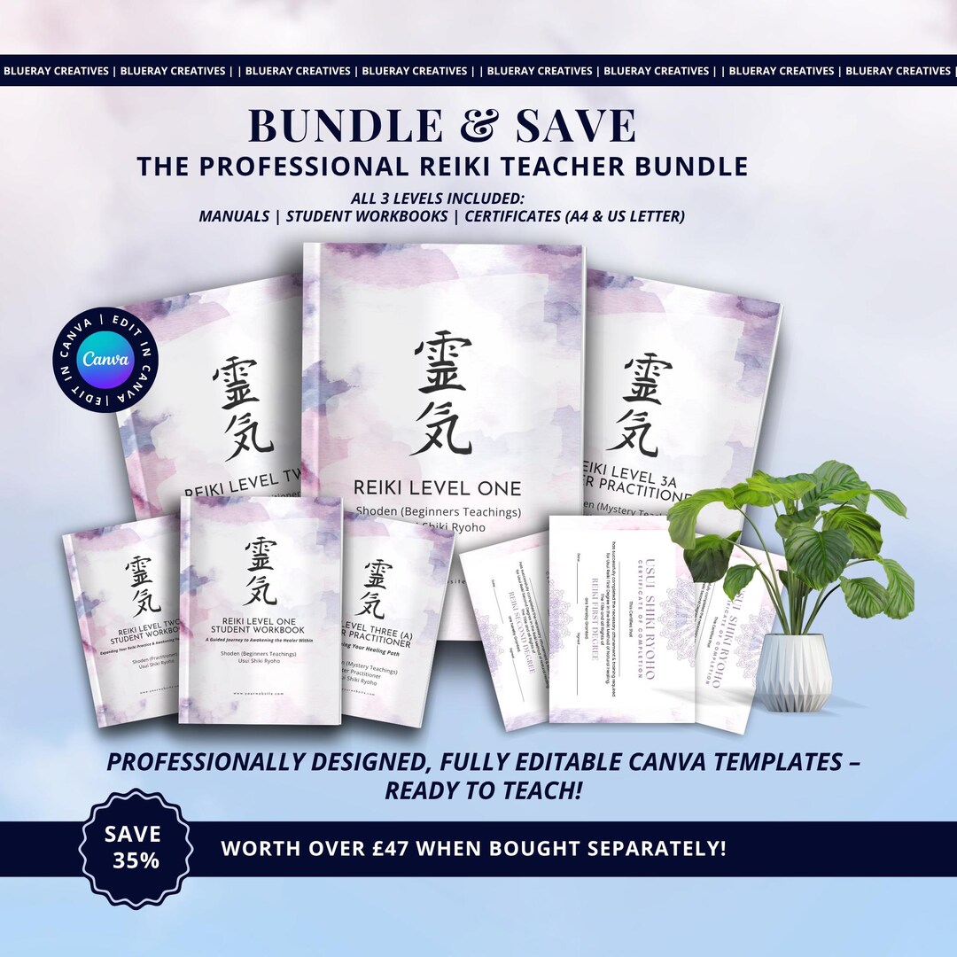Editable Reiki Manual & Workbook Canva Templates: Reiki Teacher ...