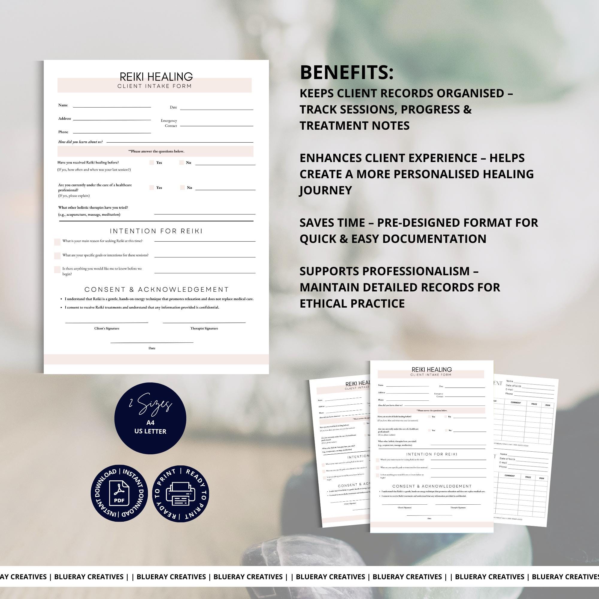 Printable Reiki Client Intake Form, Reiki Client Form, Reiki Business ...