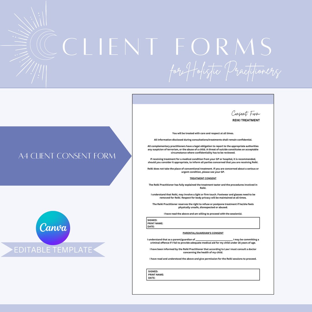 Editable Reiki Client Consent Form, Printable Reiki Consent, Therapy ...