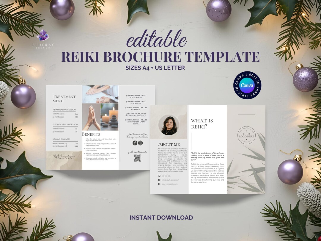 Editable Reiki Brochure Canva Template | Neutral Trifold Design ...