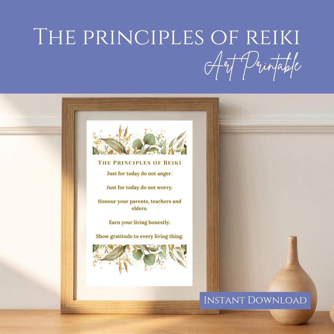 Usui Reiki Art Print the Five Principles of Reiki Printable for Healing ...