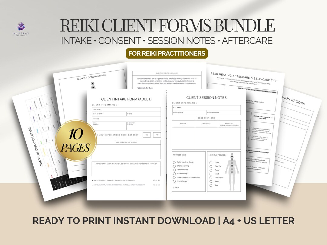 Reiki Client Forms Bundle | Intake, Consent, Session Notes & Aftercare ...