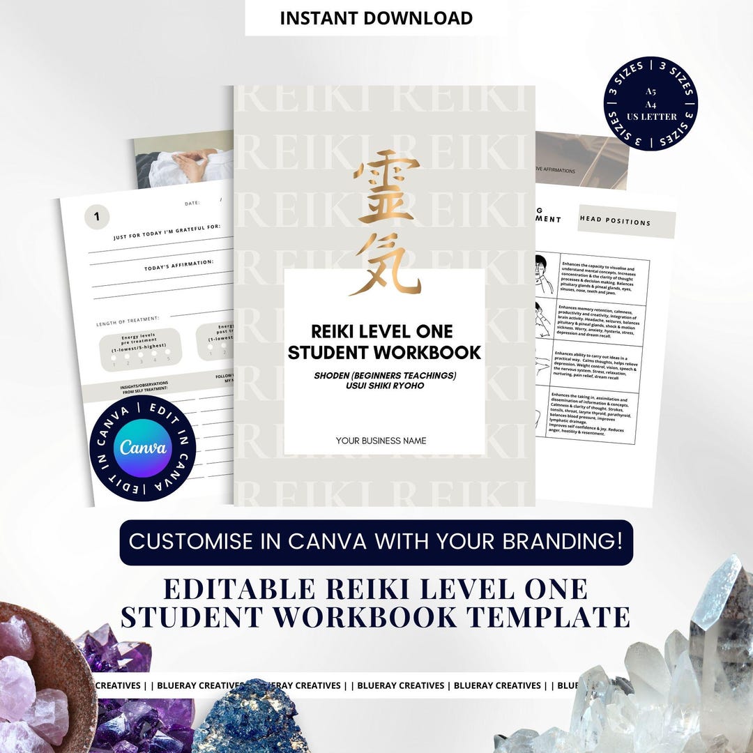 Editable Reiki Level One Student Workbook, Canva Templates for Reiki ...