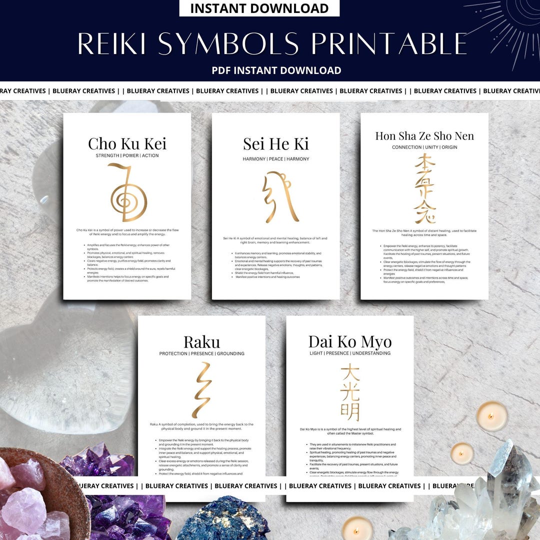 Reiki Symbols Guide Printable PDF Set of 5 Reiki Symbols With ...