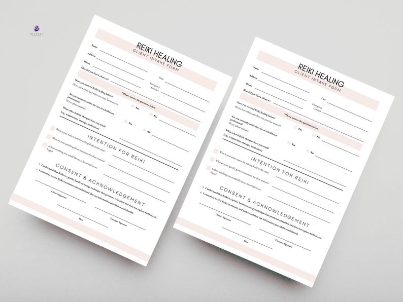 Reiki Client Intake Form Printable | Reiki Session Form | Holistic ...