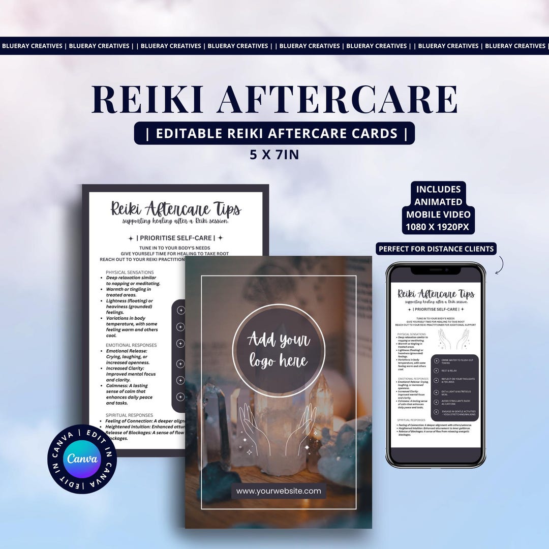 Editable Reiki Aftercare Template: Client Guide & Mobile Video (canva ...