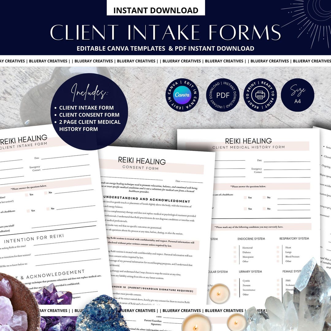 Reiki Client Intake Forms Editable Templates & Printable Forms ...