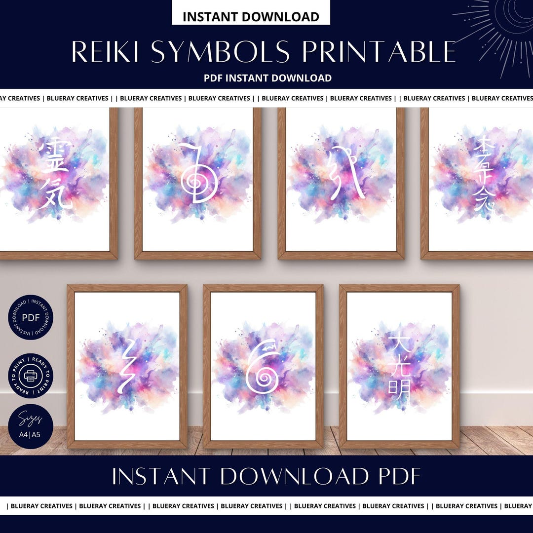 Reiki Symbol Printable Set of 7 Reiki Symbols Wall Art, Reiki Handouts ...