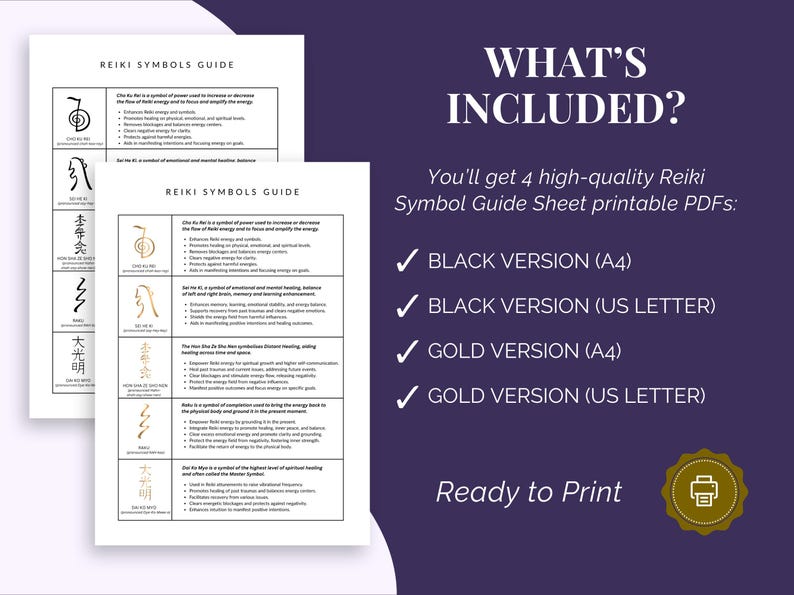 Reiki Symbols Guide Sheet Printable | Usui Reiki Symbols Chart With ...