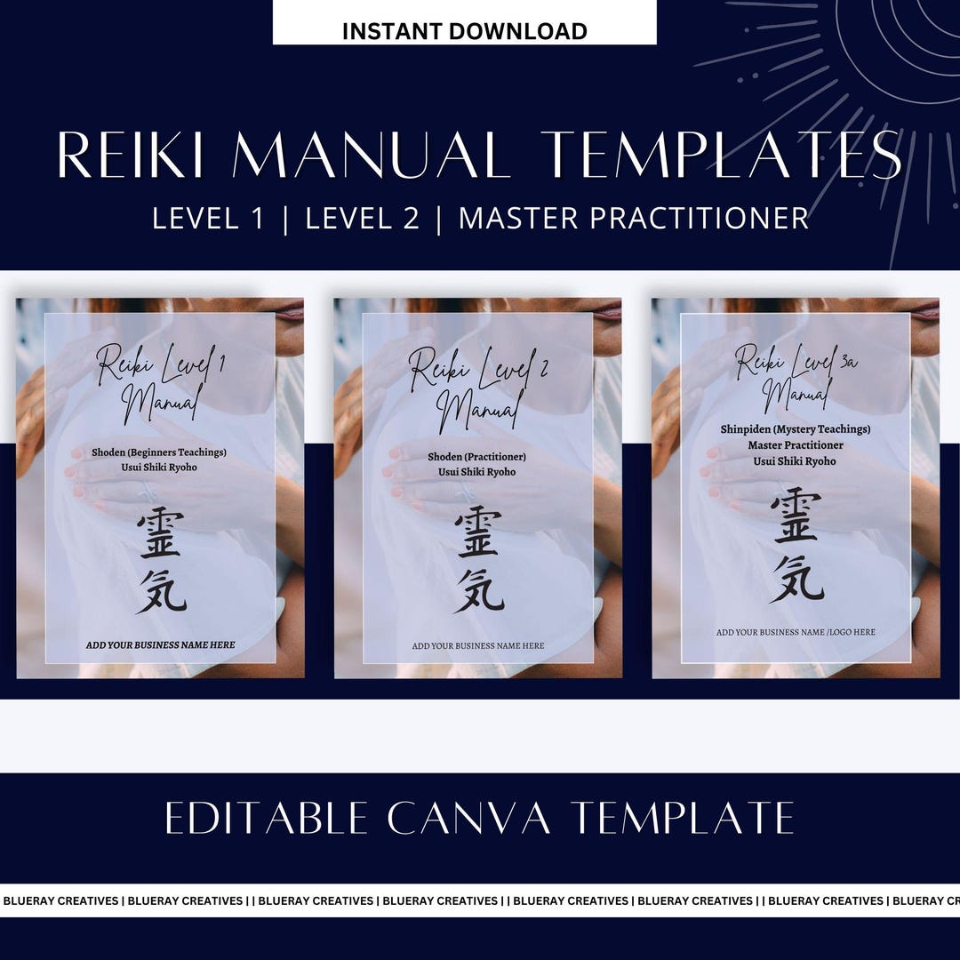 Reiki Manual Editable Canva Template Bundle: Level 1, Level 2 & Master ...