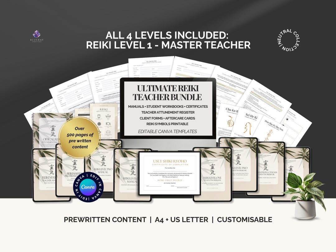 Ultimate Reiki Teacher Bundle | 500+ Page Neutral Canva Template Pack ...