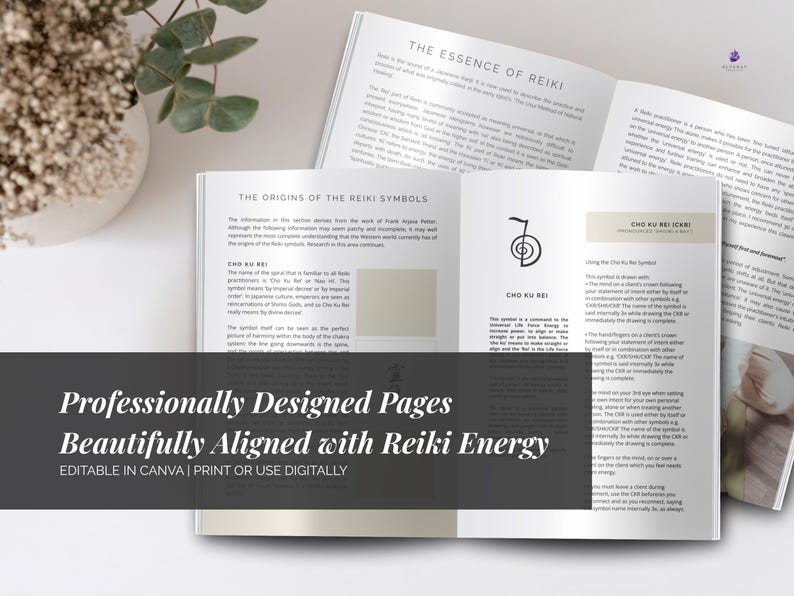 Reiki Level 1 + 2 Manuals | Editable Canva Templates for Reiki Master ...