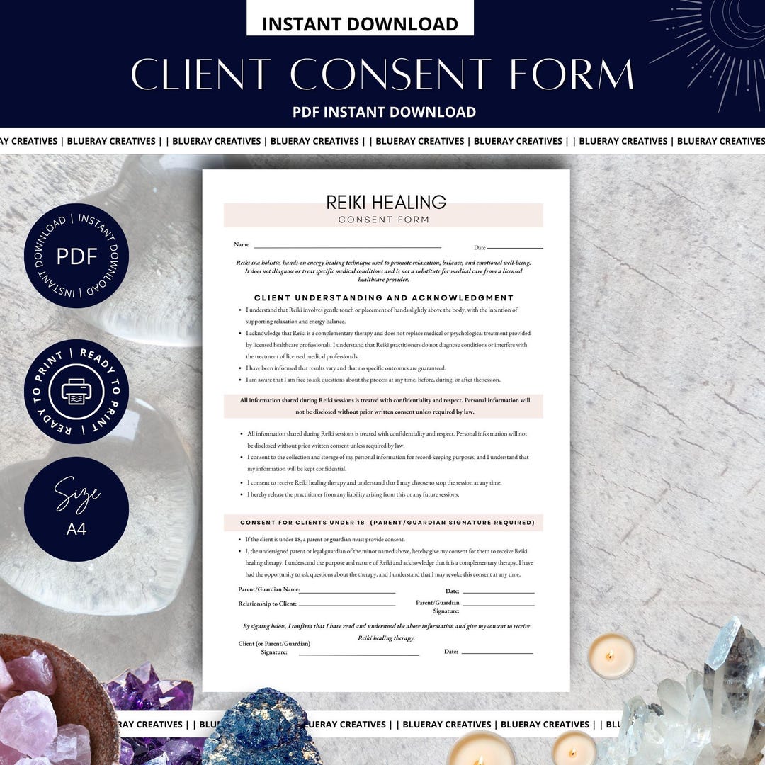 Printable Reiki Consent Form, Reiki Client Form, Reiki Business Form ...